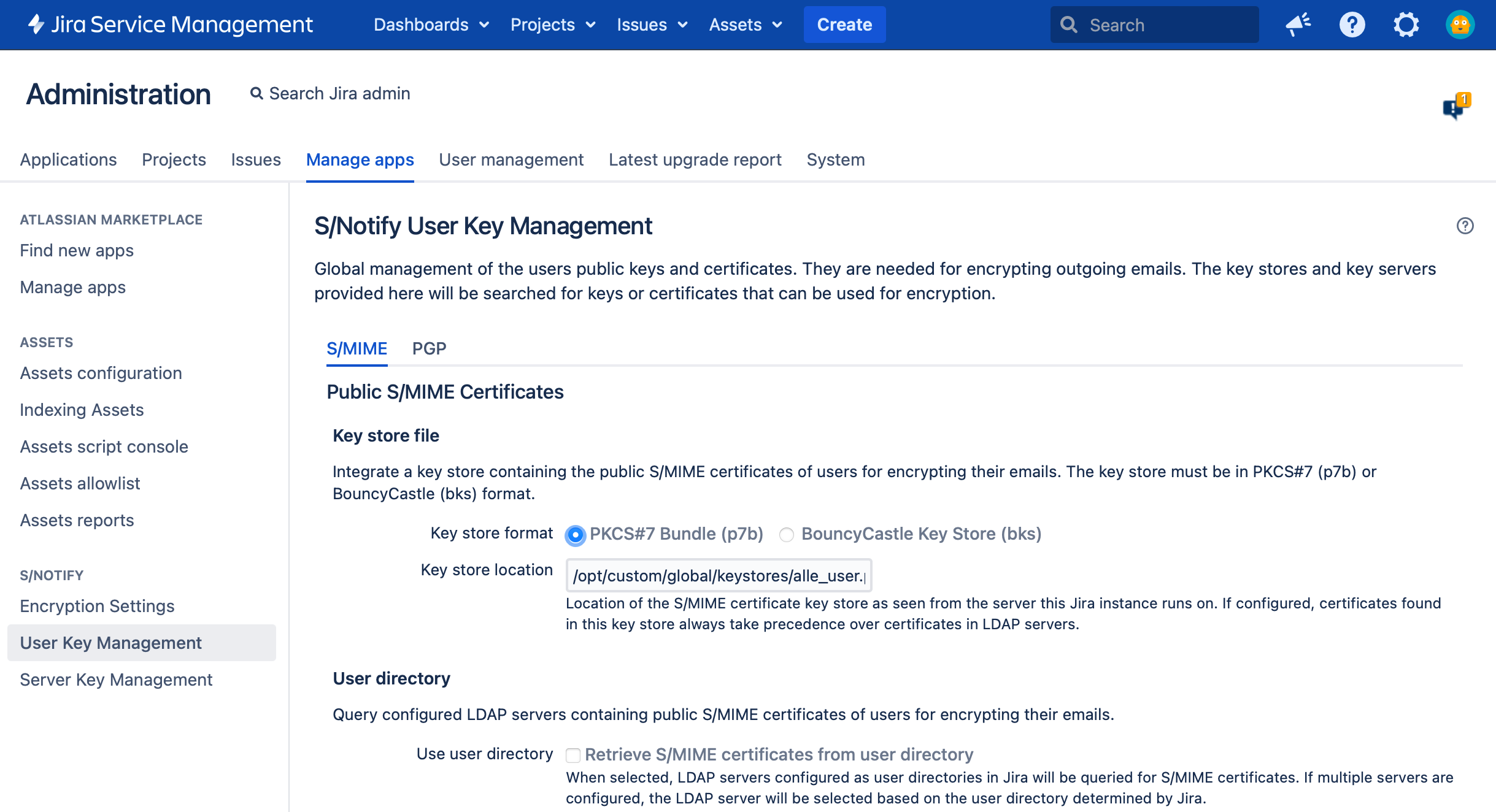 User Key Management - S/Notify for Jira