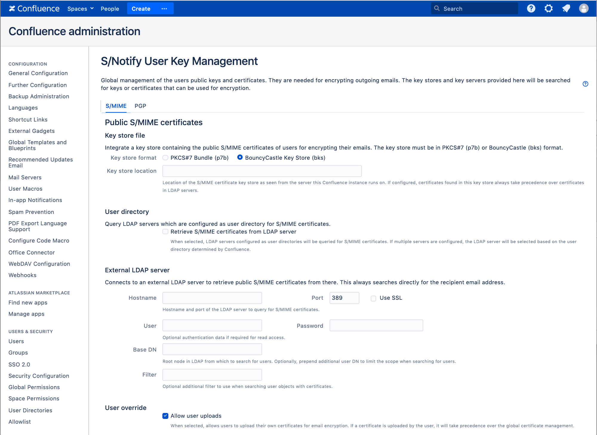 (3.x) User Key Management - S/Notify for Confluence